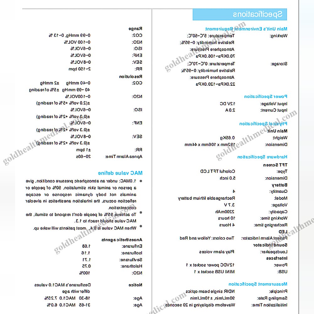 Durable Handheld Anesthesia MultiGas Analyzer for EtCO2 FiCO Sale or ...
